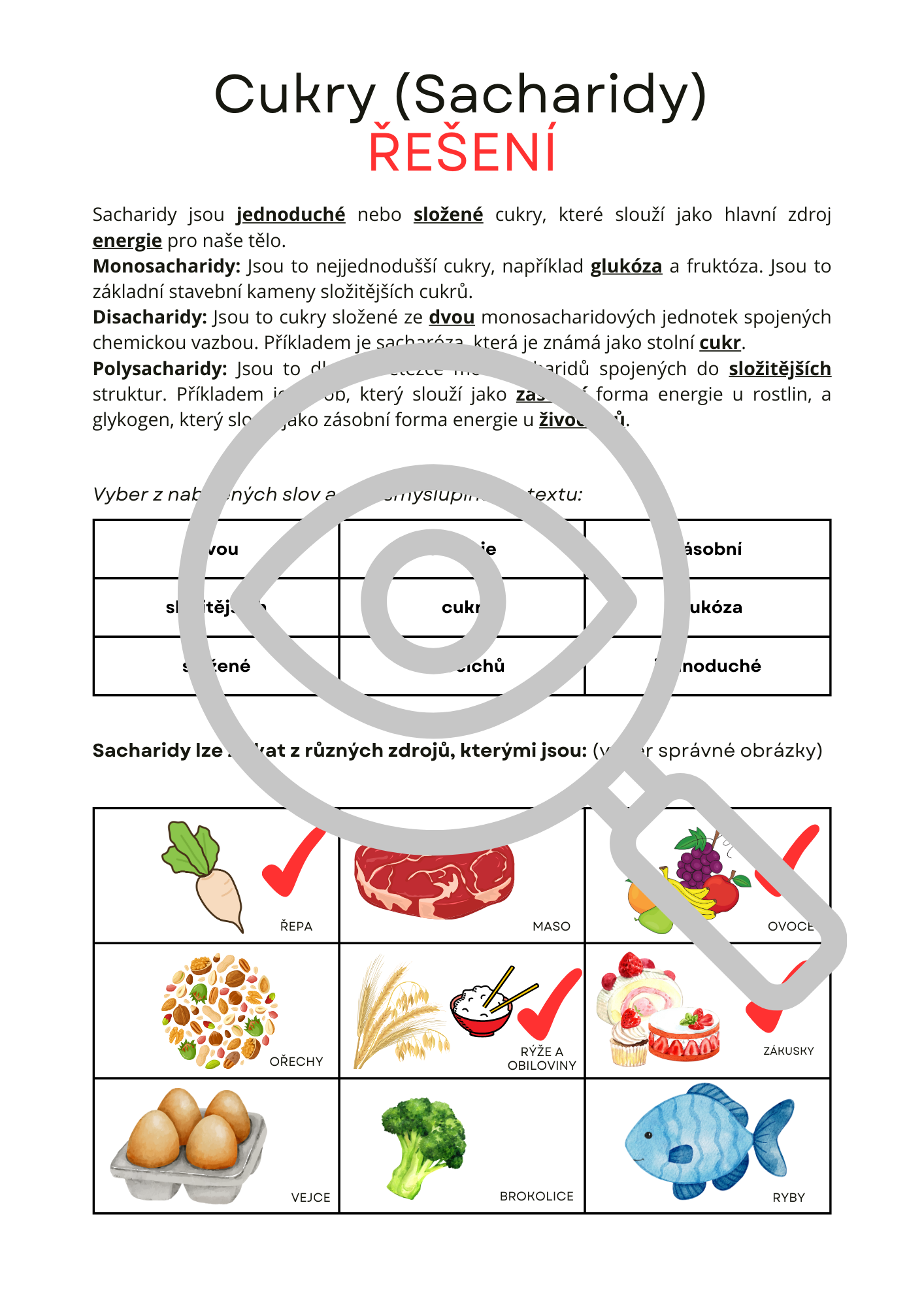 Cukry Sacharidy CHEMIE Organika Pracovní listy - Chemie | UčiteléUčitelům.cz